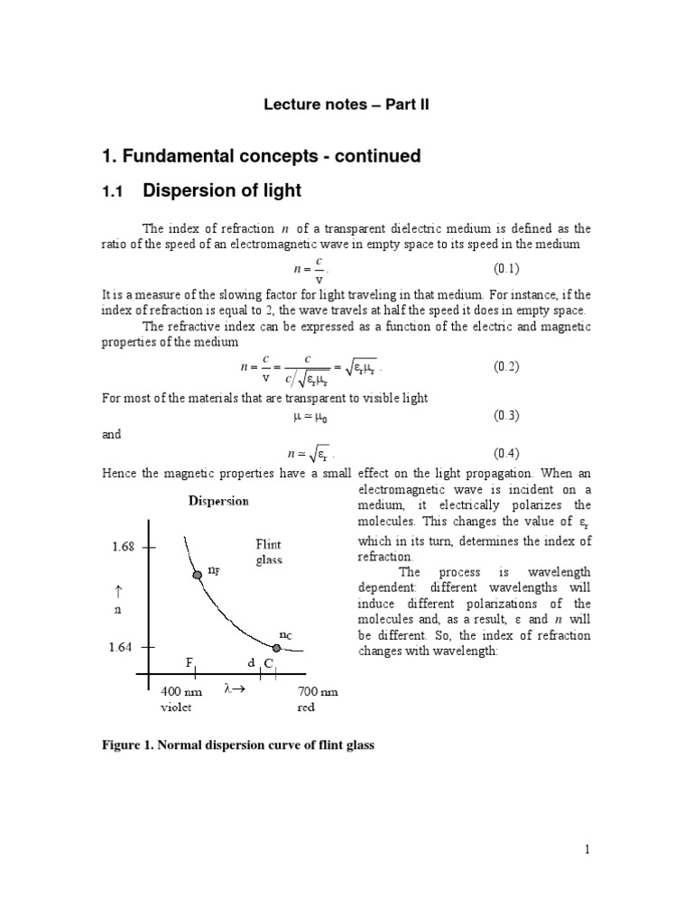 Fundamental Concepts - Continued Dispersion of Light: Lecture Notes ...