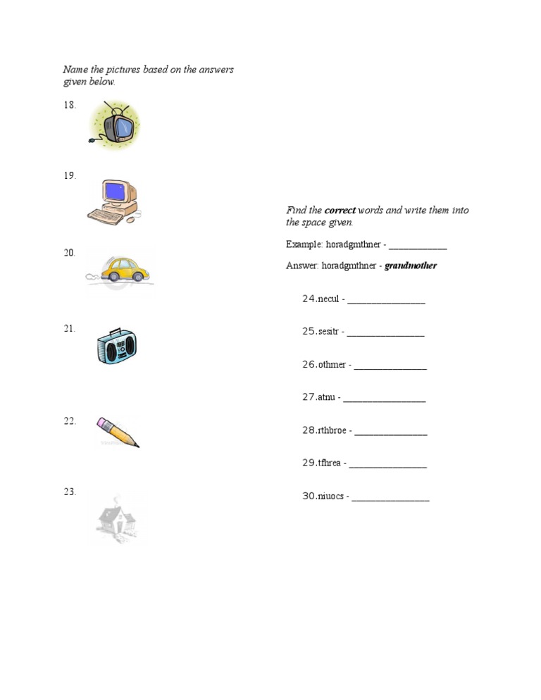 Picture Name Identification Worksheet | PDF