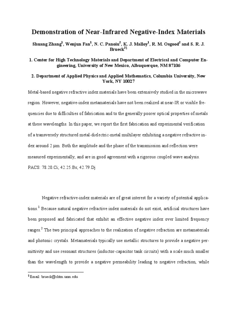 Near-Infrared Negative-Index Materials | PDF | Metamaterial | Fourier ...
