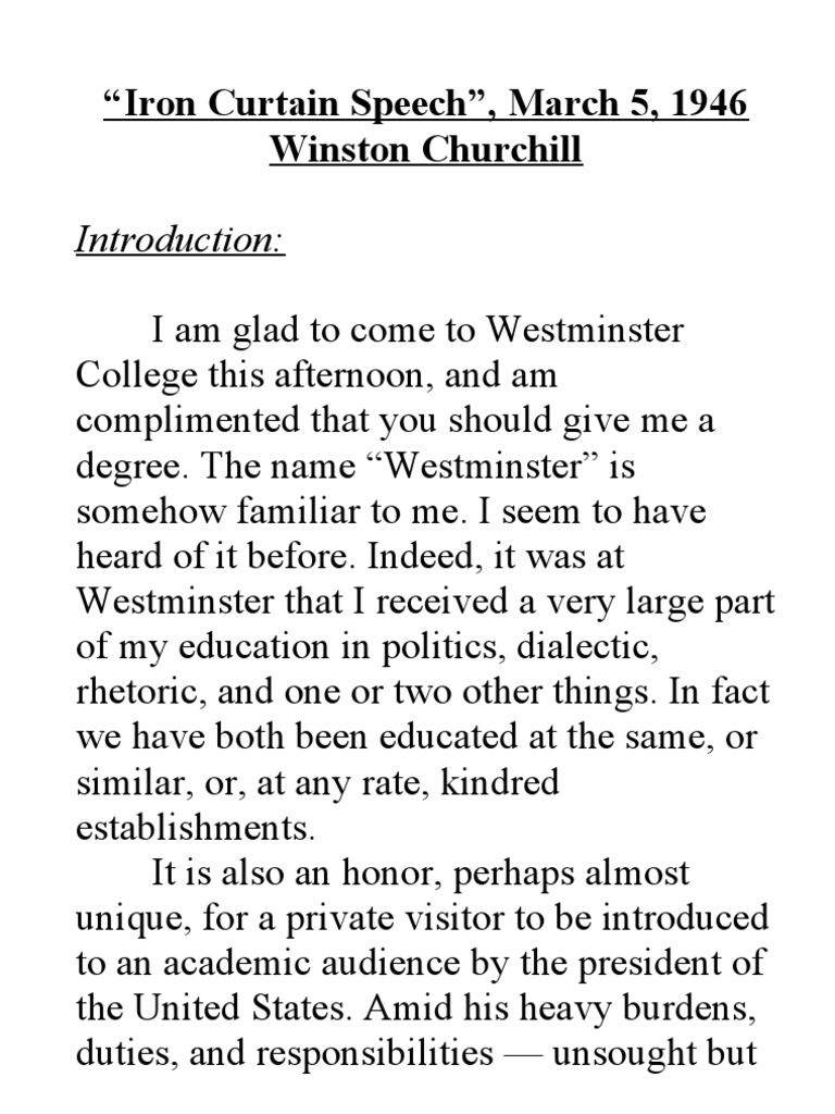 Iron Curtain Speech | PDF