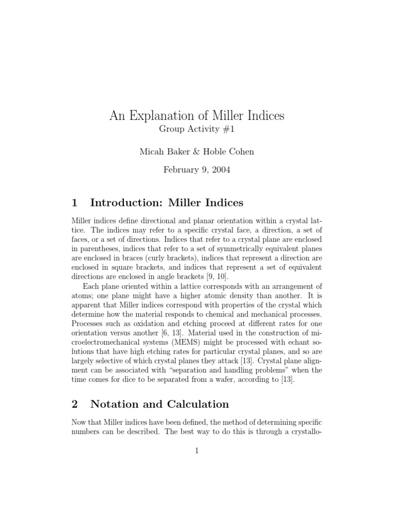 An Explanation of Miller Indices | PDF | Crystal Structure | Condensed ...