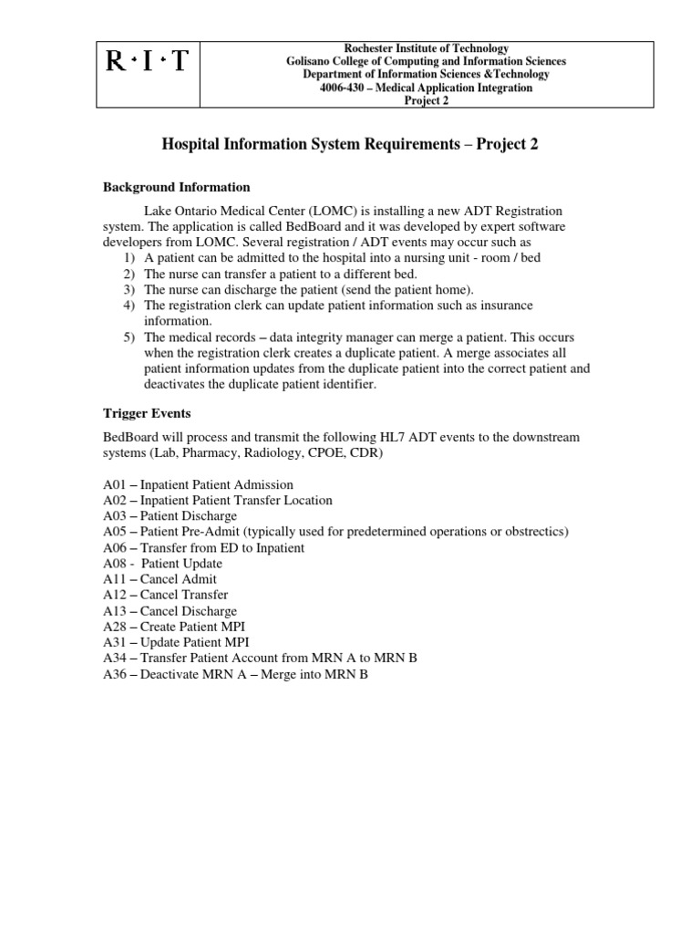 Hospital Information System Requirements - Project 2 | PDF | Patient ...