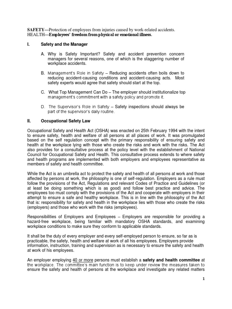 Lecture Note Employee Safety | PDF | Occupational Safety And Health ...