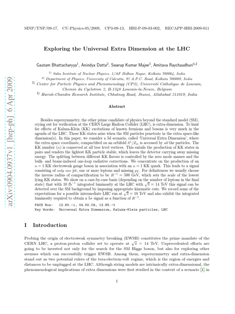 Exploring The Universal Extra Dimension at The LHC | PDF | Particle Physics | Large Hadron Collider