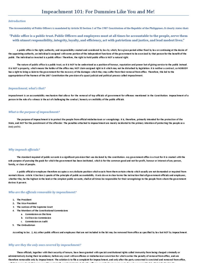Impeachment 101 v.2 | PDF | Impeachment | Political Corruption