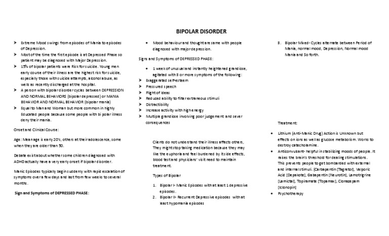 BIPOLAR DISORDER Handouts | Download Free PDF | Bipolar Disorder | Mania