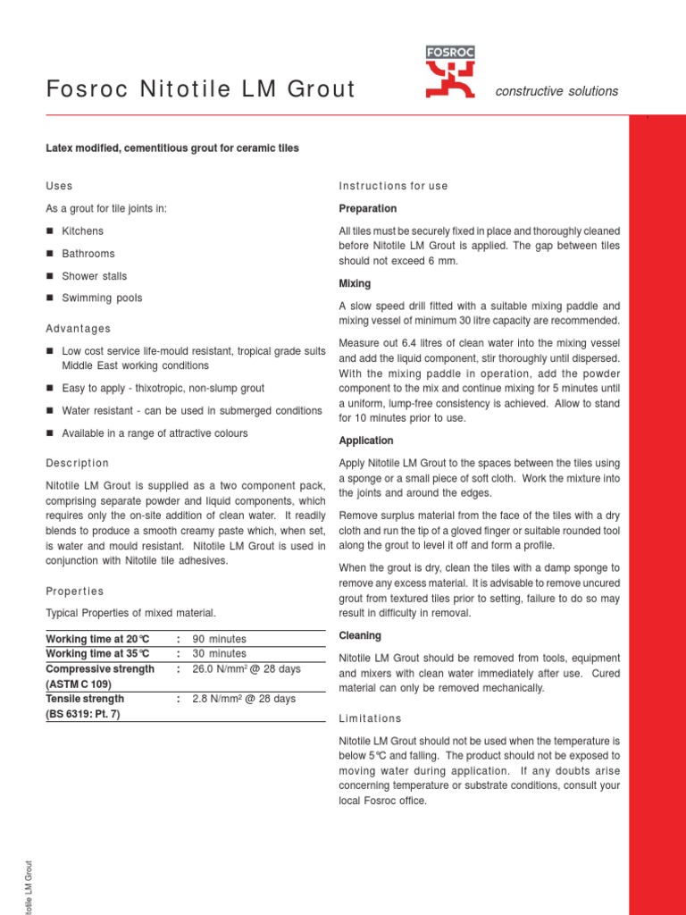 Nitotile LM Grout | PDF | Tile | United Arab Emirates