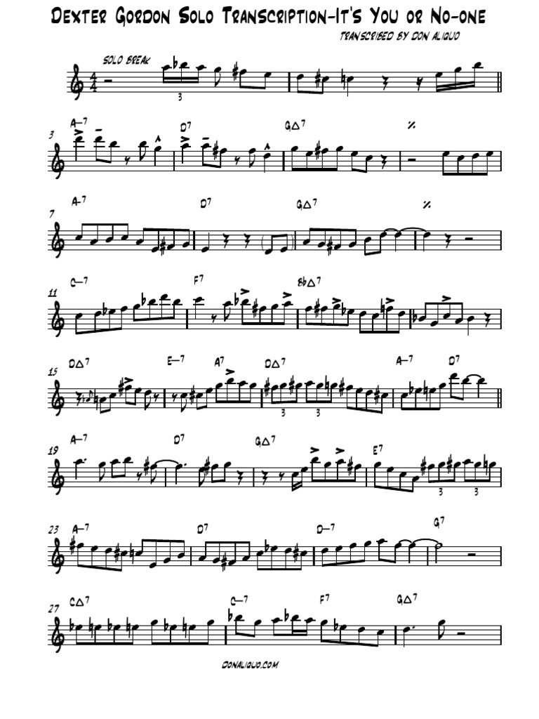 Dexter Gordon Solo Transcription: It's You | PDF