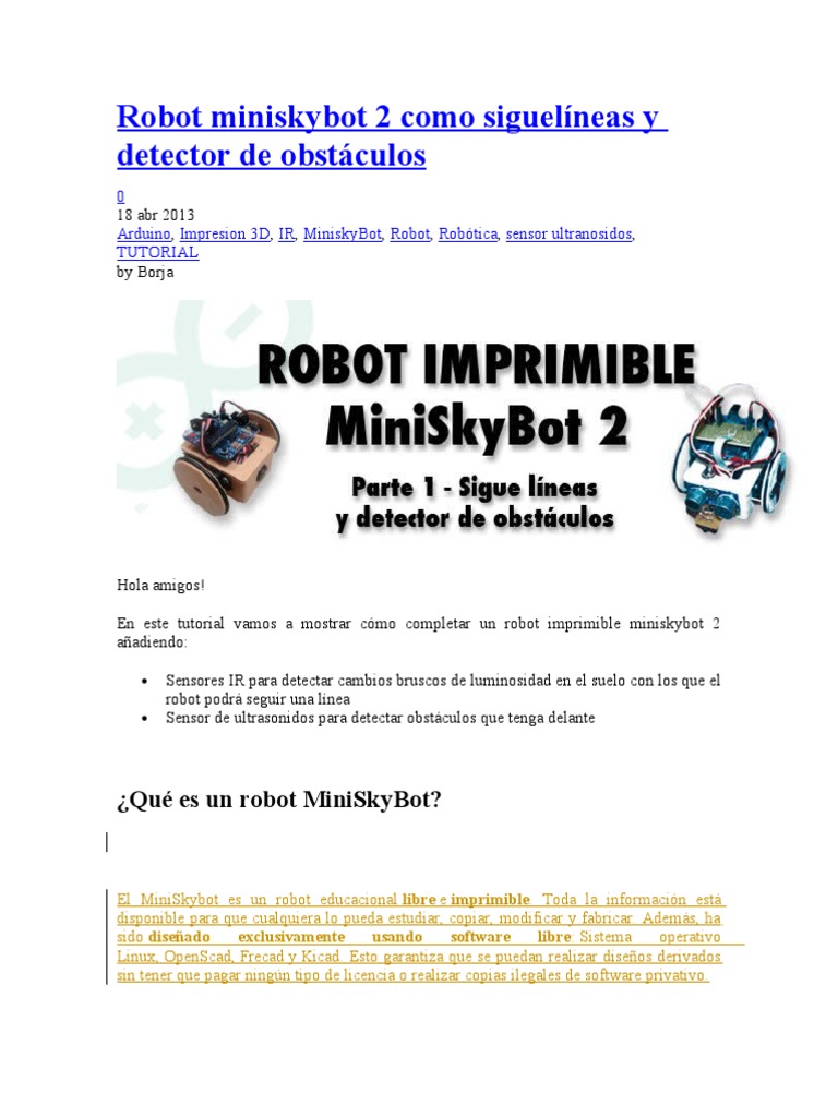 Robot Miniskybot 2 Como Siguelíneas y Detector de Obstáculos | PDF | Robot | Robótica