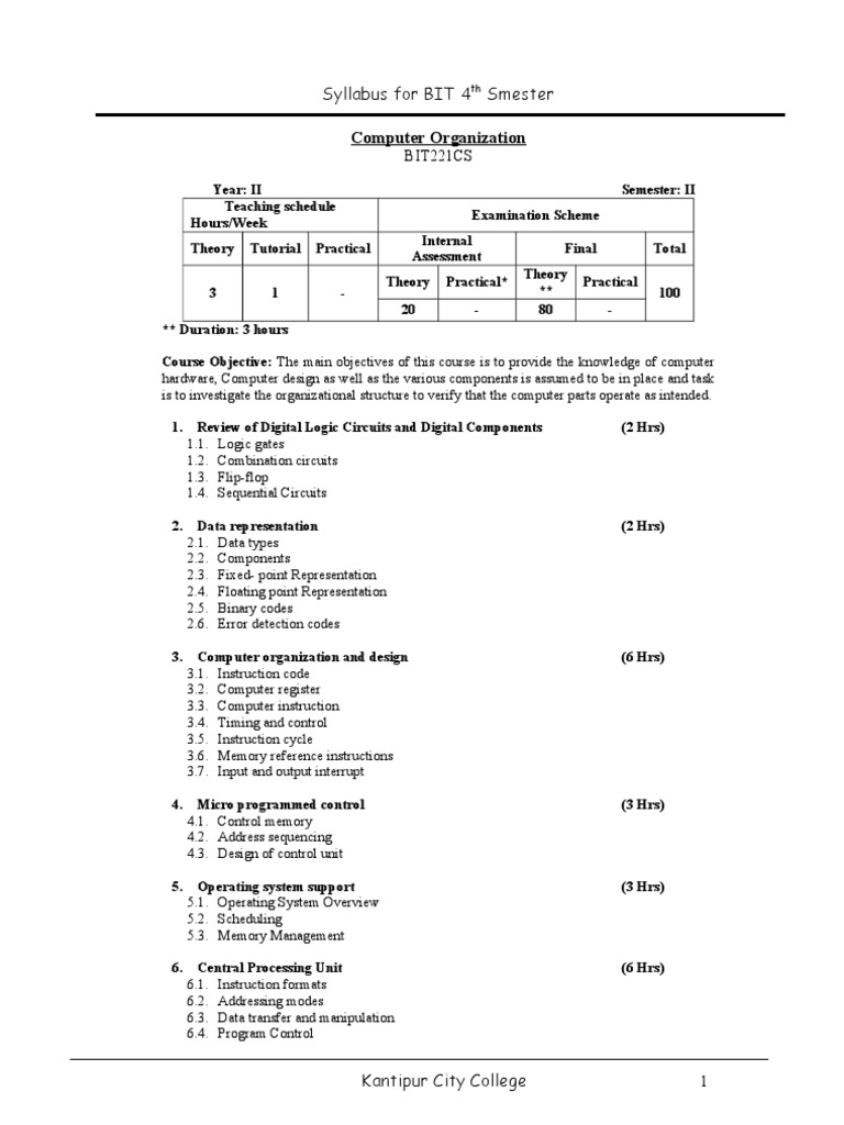 Syllabus For BIT 4 Smester: Computer Organization | PDF | Instruction Set | Central Processing Unit