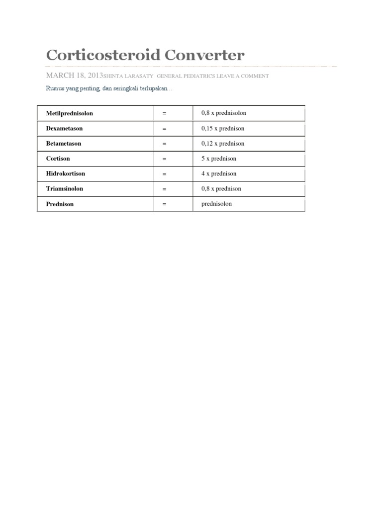 Corticosteroid Dose Conversion Guide | PDF | Wellness
