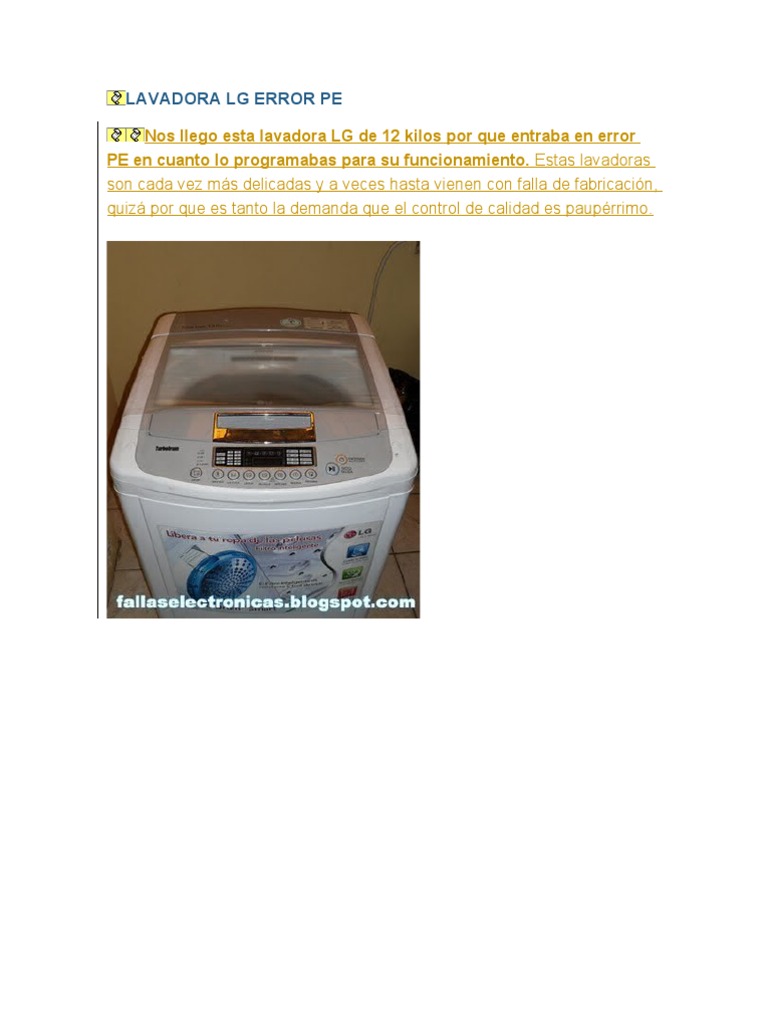 Lavadora Lg Error Pe
