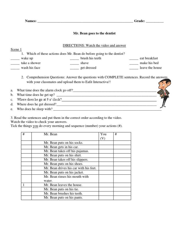 Mr. Bean's Morning Routine Worksheet | PDF | Career & Growth