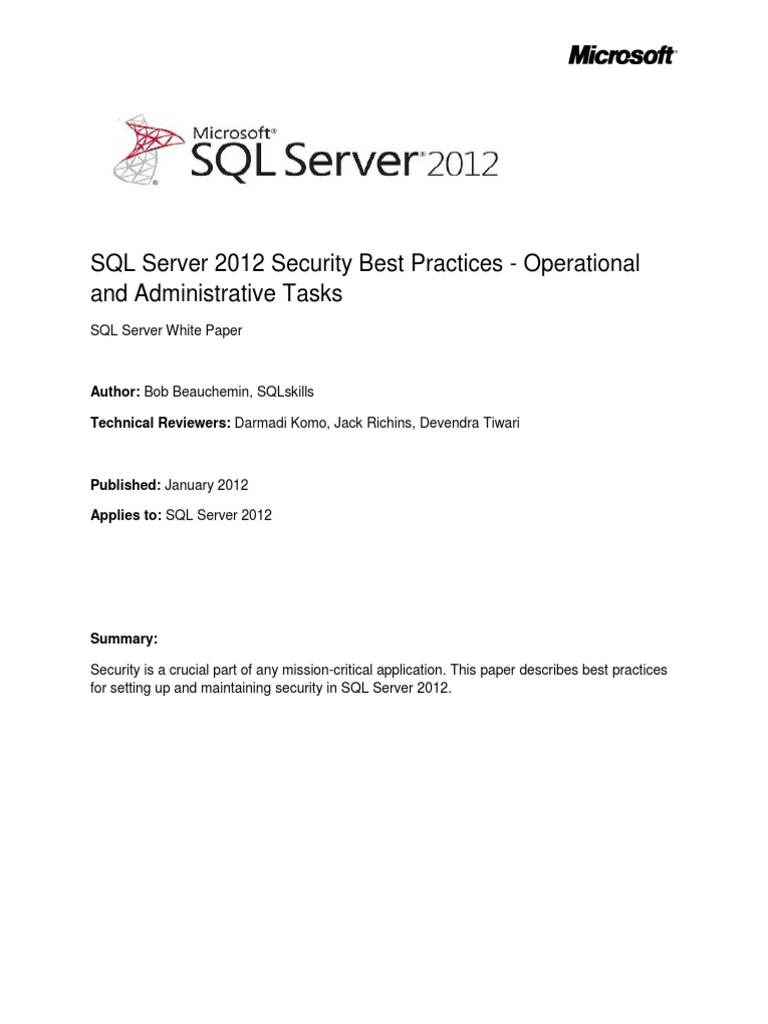 SQL Server 2012 Security Best Practice Whitepaper Apr2012 | PDF | Key (Cryptography) | Public ...