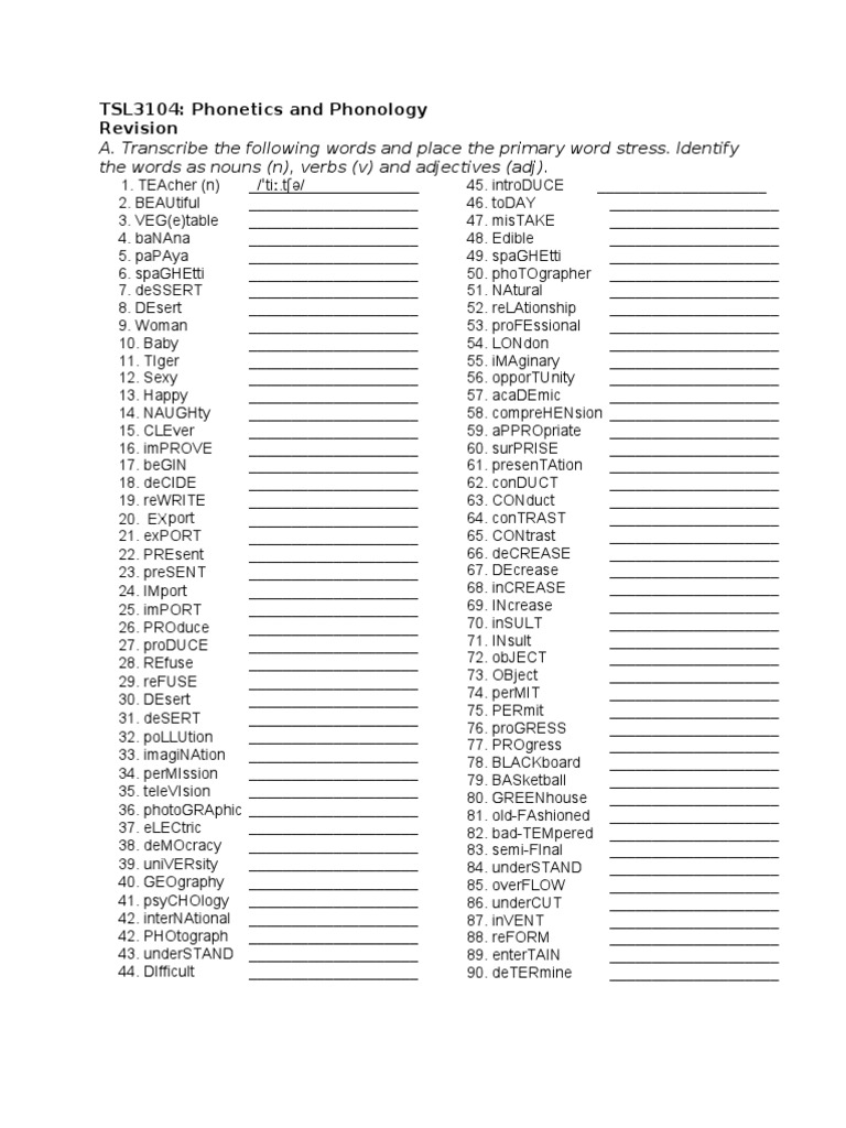 Revision Transcription & Word Stress | PDF | Stress (Linguistics ...