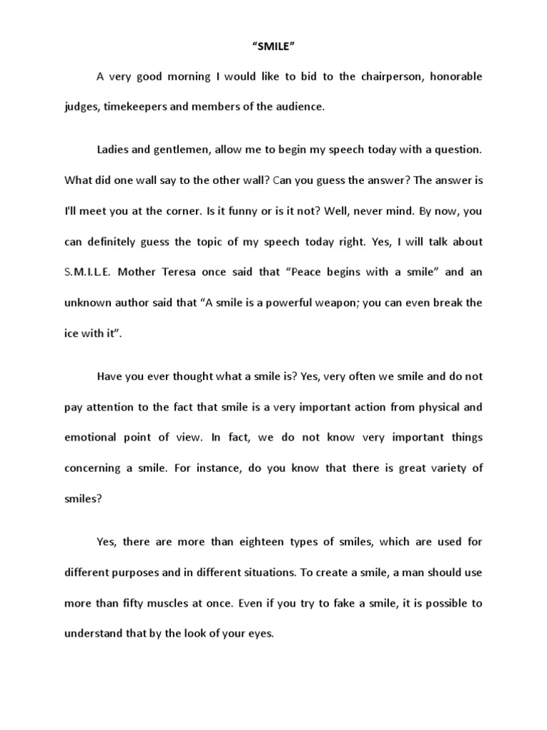 SMILE - Public Speaking Speech | PDF | Frown | Smile