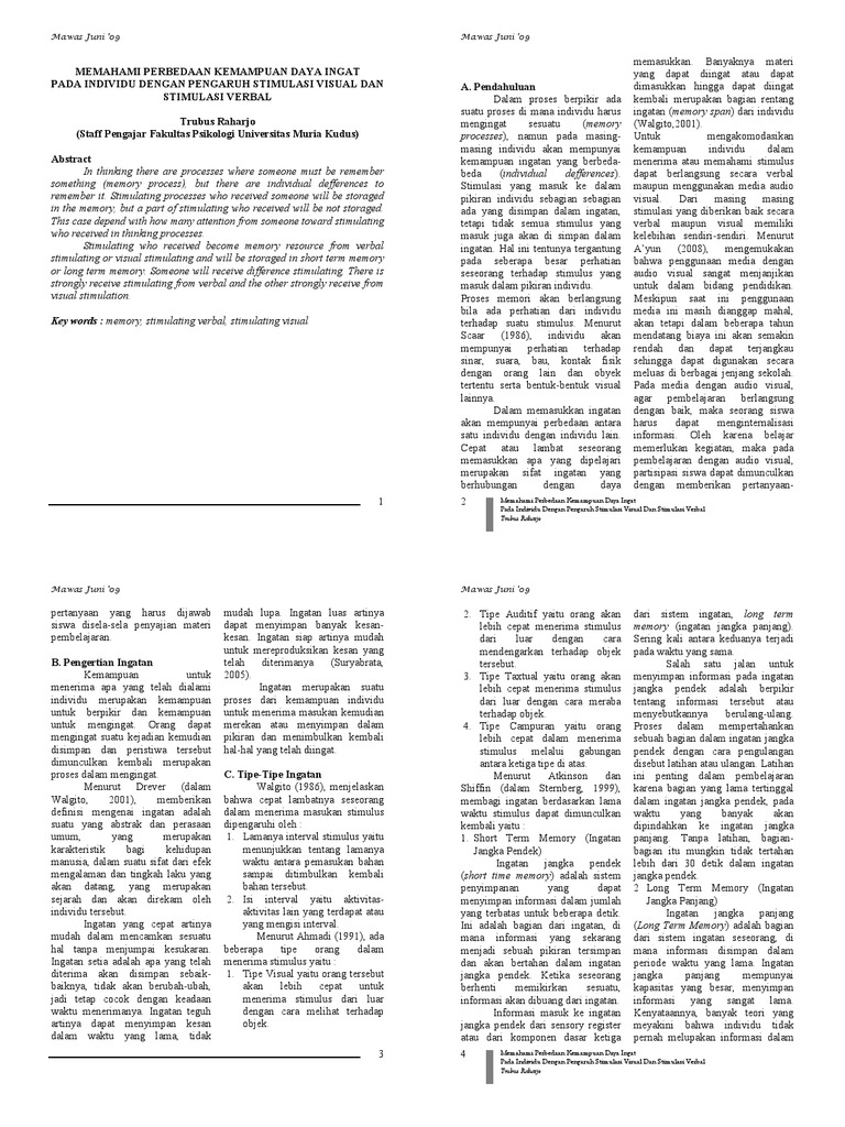 Perbedaan Daya Ingat: Stimulasi Visual vs Verbal | PDF | Sains & Matematika