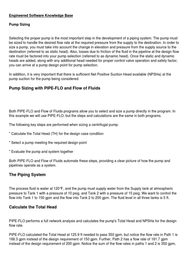 Pump Sizing | PDF | Pump | Valve