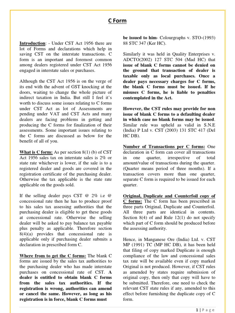 C Form | PDF | Value Added Tax | Taxes