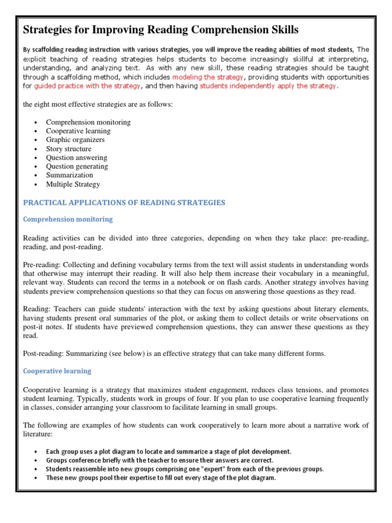 Strategies For Improving Reading Comprehension Skills | PDF | Reading ...