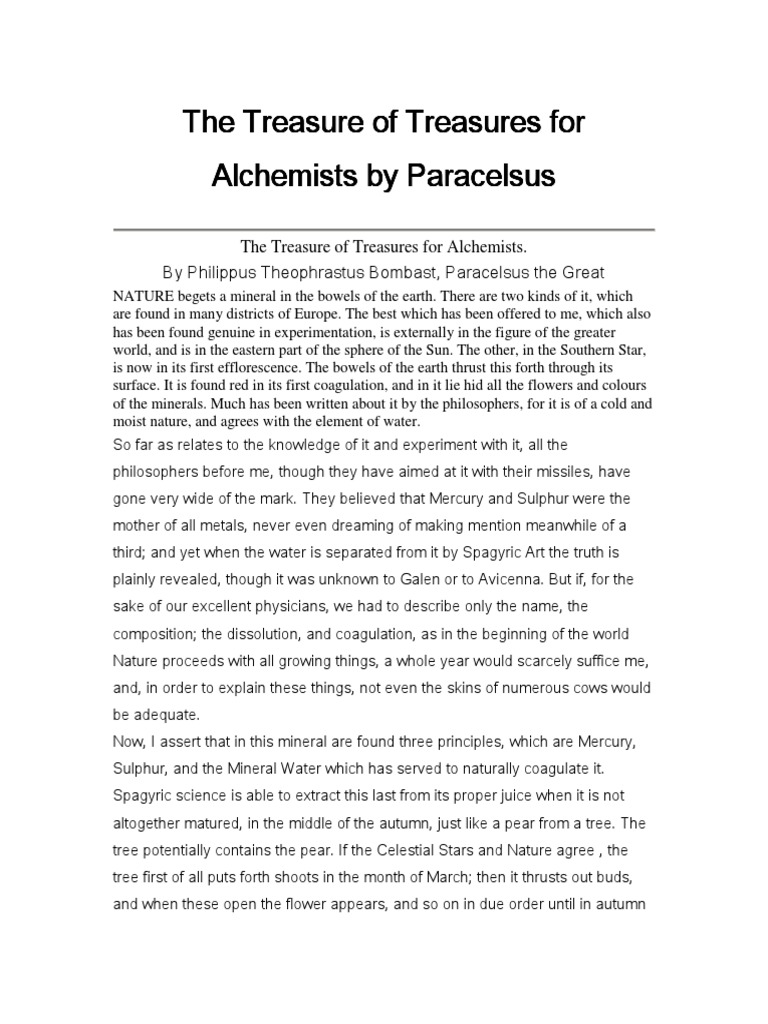 The Treasure of Treasures For Alchemists by Paracelsus | Download Free ...