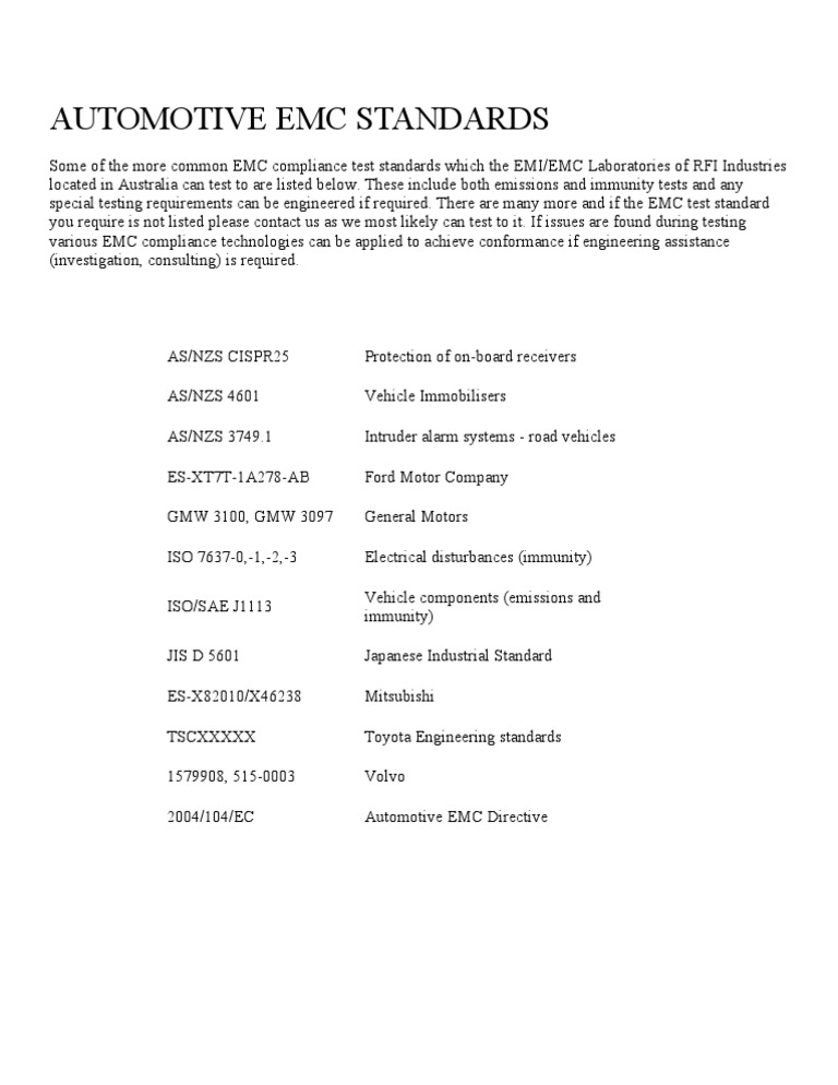 Automotive Emc Standards | PDF