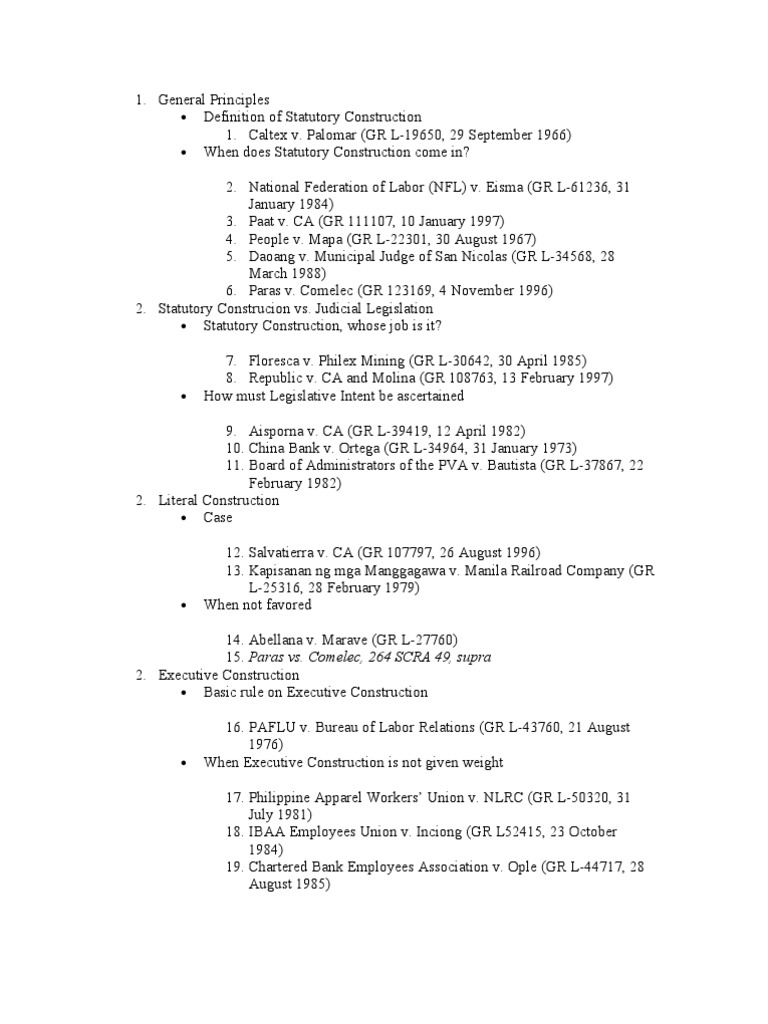Cases on Statutory Construction Outline | Statutory Interpretation ...
