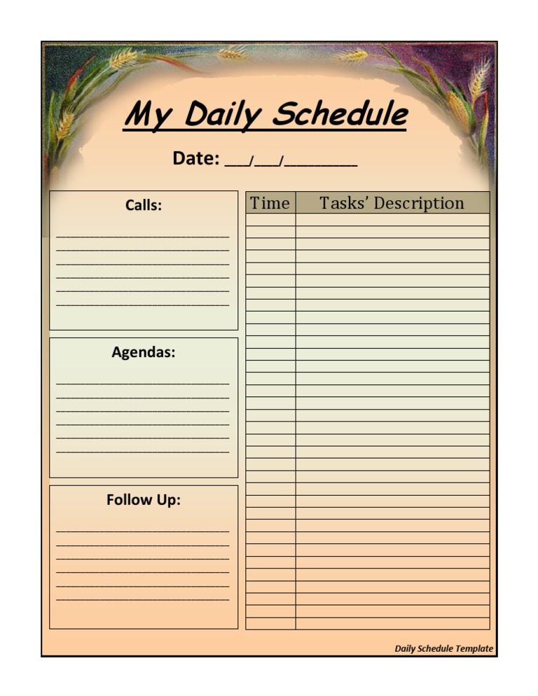 Daily Schedule Template.1 | PDF