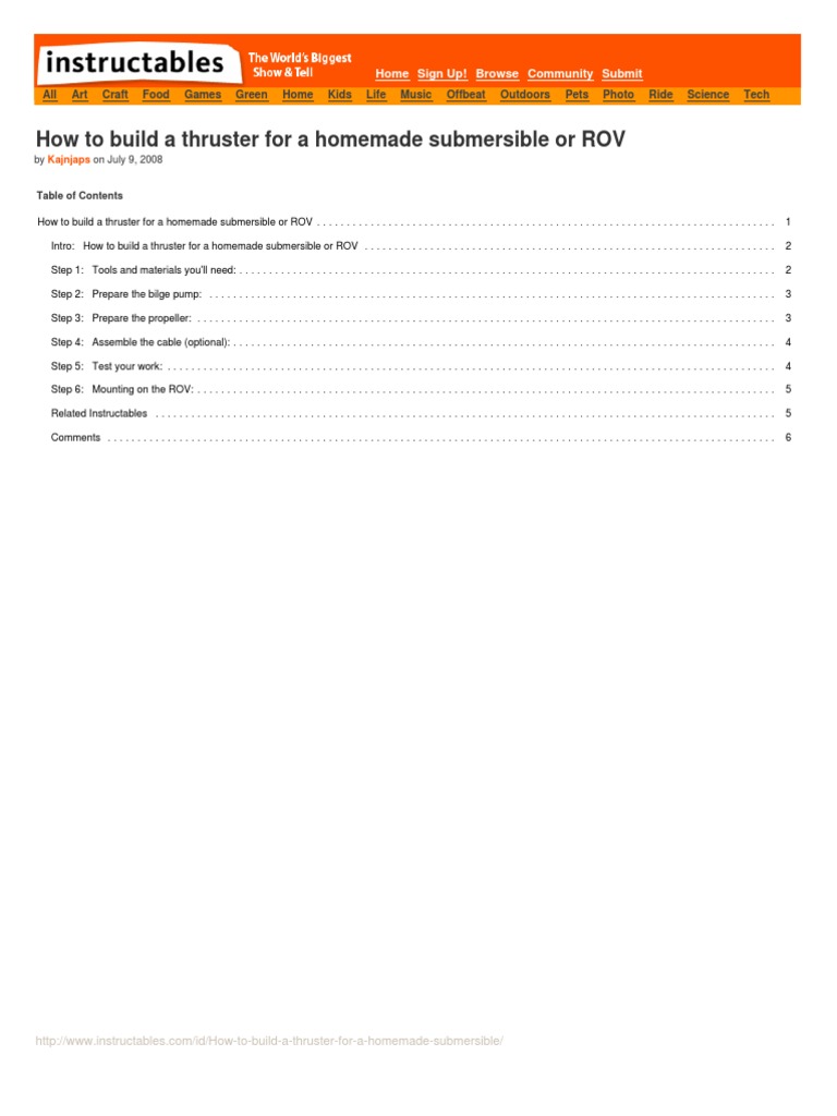 How To Build A Thruster For A Homemade Submersible | PDF | Cable | Screw