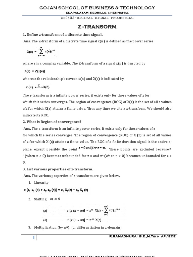 Z Transform | PDF | Discrete Fourier Transform | Mathematical Analysis
