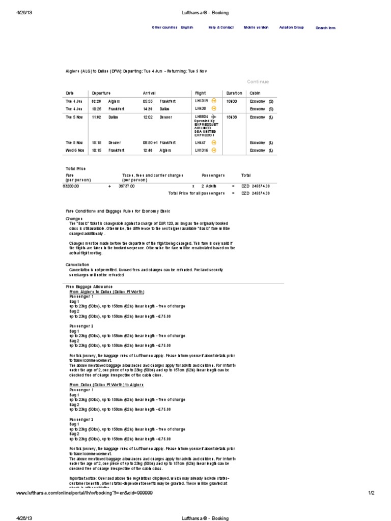 Lufthansa ® - Booking | PDF | Aviation | Transport