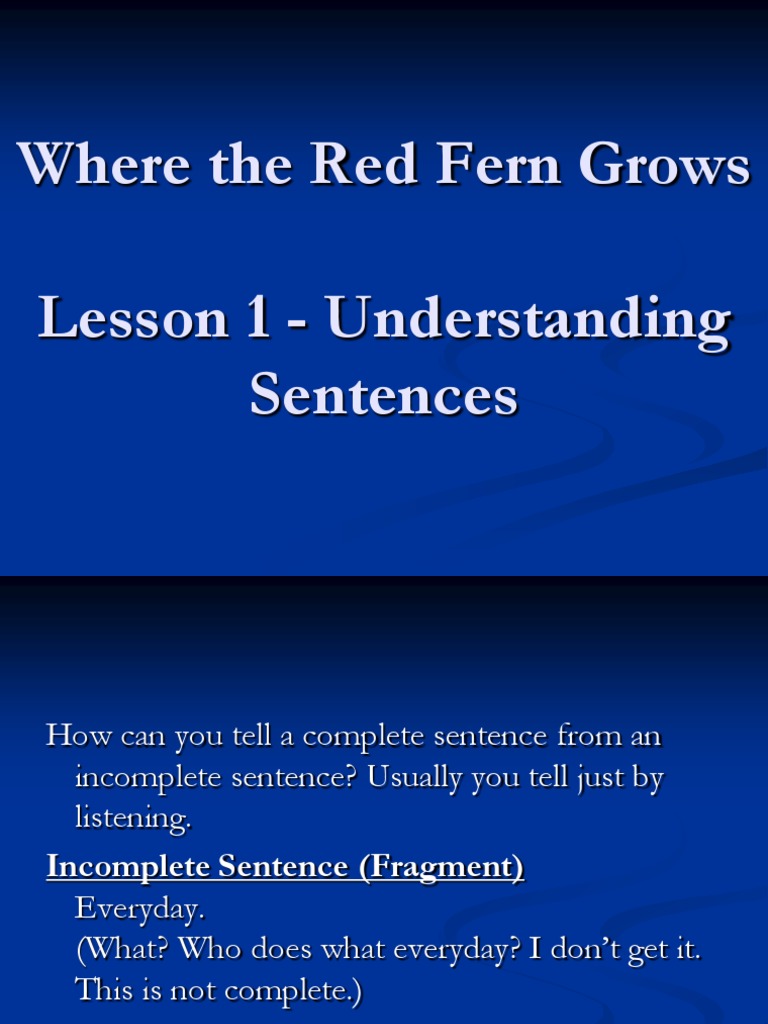 Where The Red Fern Grows Lesson 1 - Understanding Sentences | PDF ...