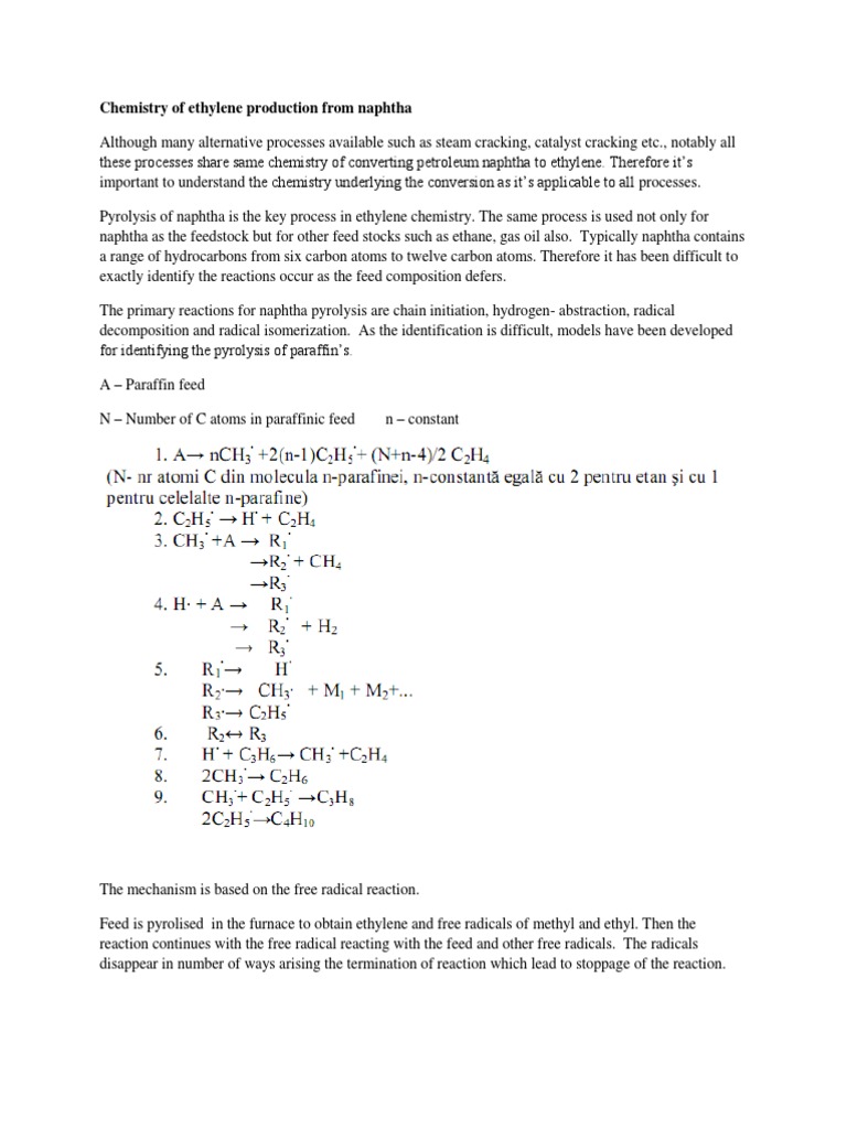 Naphtha Pyrolysis for Ethylene Production | PDF | Cracking (Chemistry ...