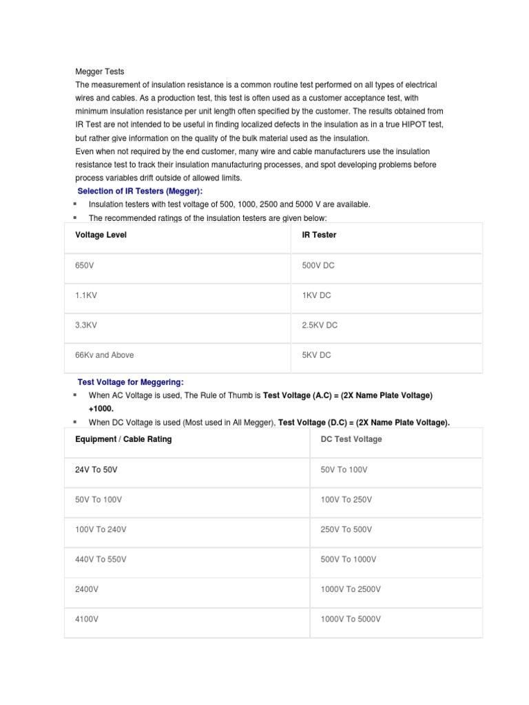 Megger Tests | Download Free PDF | Transformer | Insulator (Electricity)