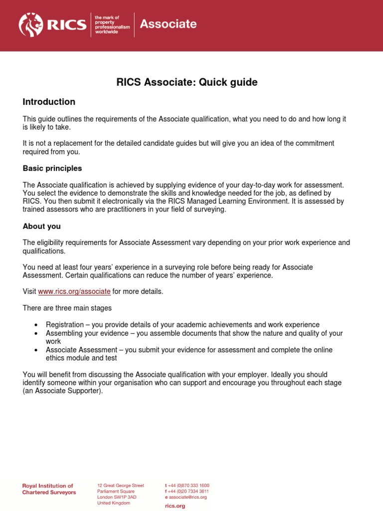 RICS Associate - Quick Reference Guide | Competence (Human Resources ...