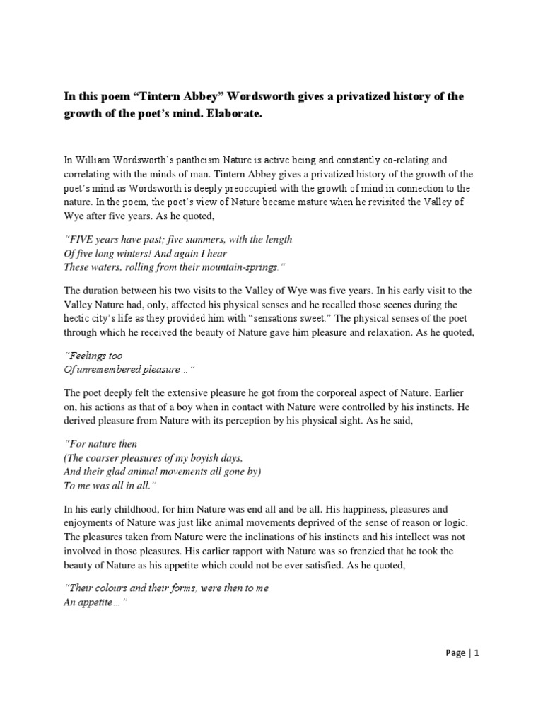 Tintern Abbey by William Wordsworth | PDF | William Wordsworth | Mind