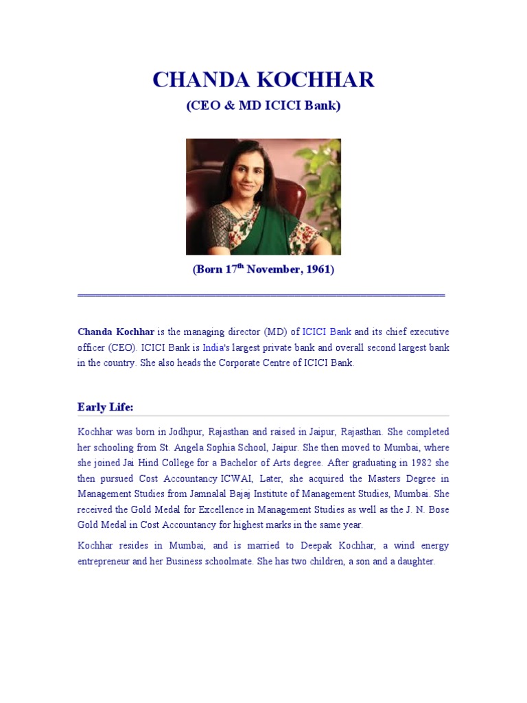 SS - 009 Biography of Chanda Kochhar | PDF | Financial Services | Business