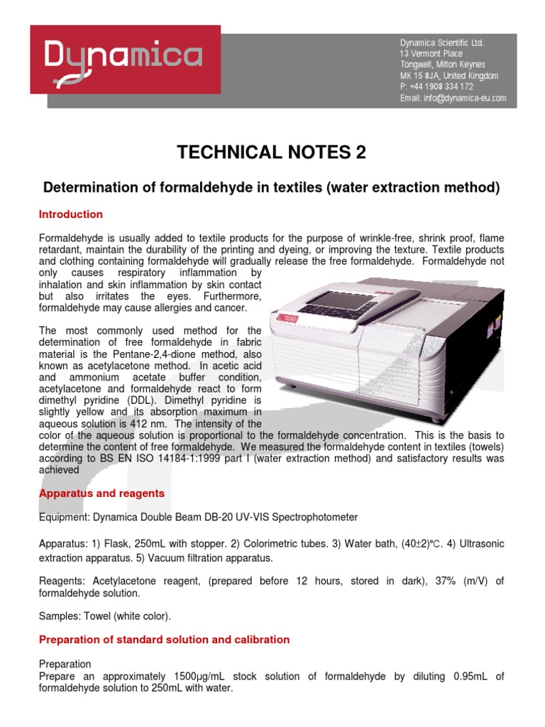 TN2-Determination of Formaldehyde in Textile | PDF | Formaldehyde ...