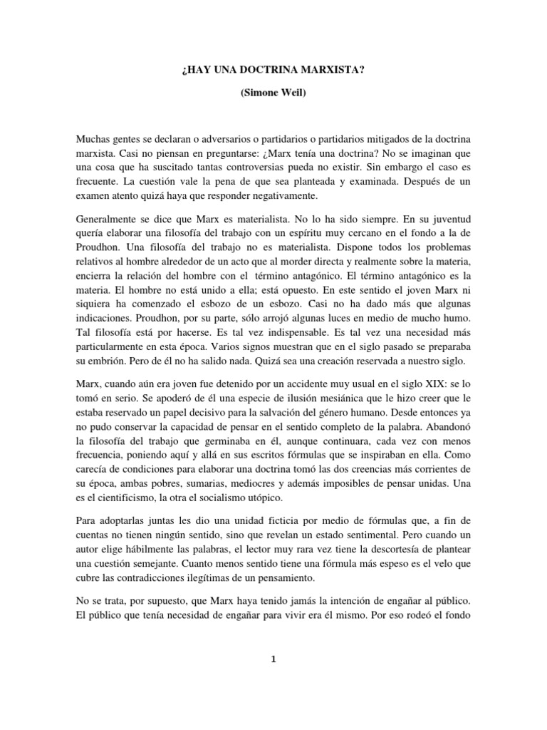 ¿Hay Una Doctrina Marxista? - Simone Weil | PDF | Karl Marx | Materialismo
