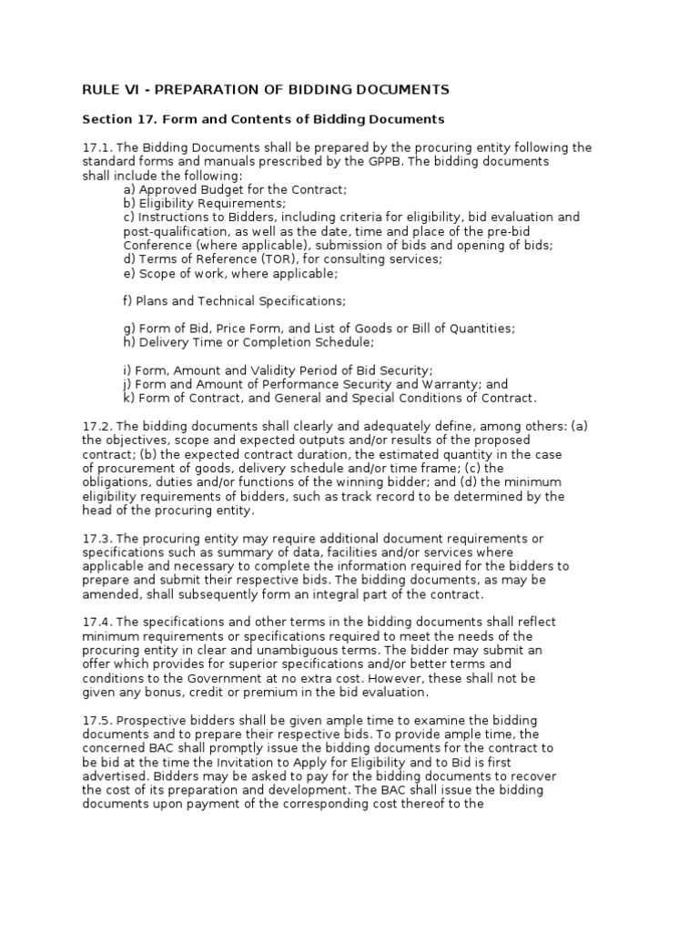 Rule Vi - Preparation of Bidding Documents | PDF