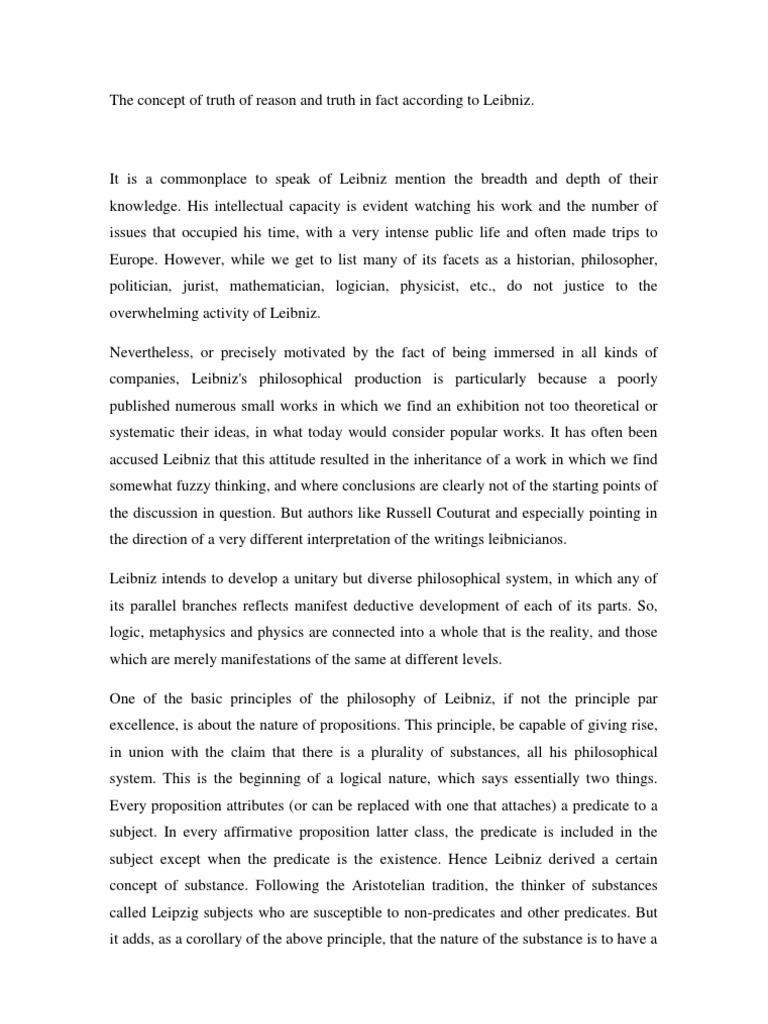 The Concept Of Truth Of Reason And Truth In Fact According To Leibniz
