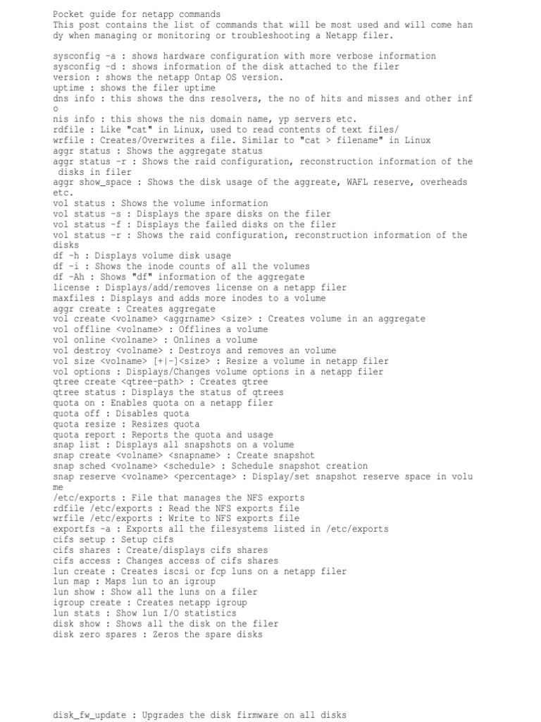 Pocket Guide For Netapp Commands | PDF | Information Technology Management | Operating System ...