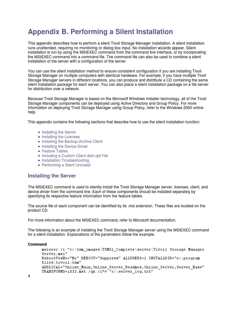 Appendix B. Performing A Silent Installation: Installing The Server ...