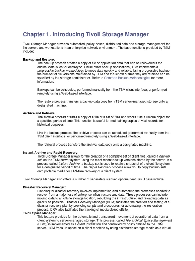 Chapter 1. Introducing Tivoli Storage Manager: Backup and Restore | PDF | Backup | Computer Data ...