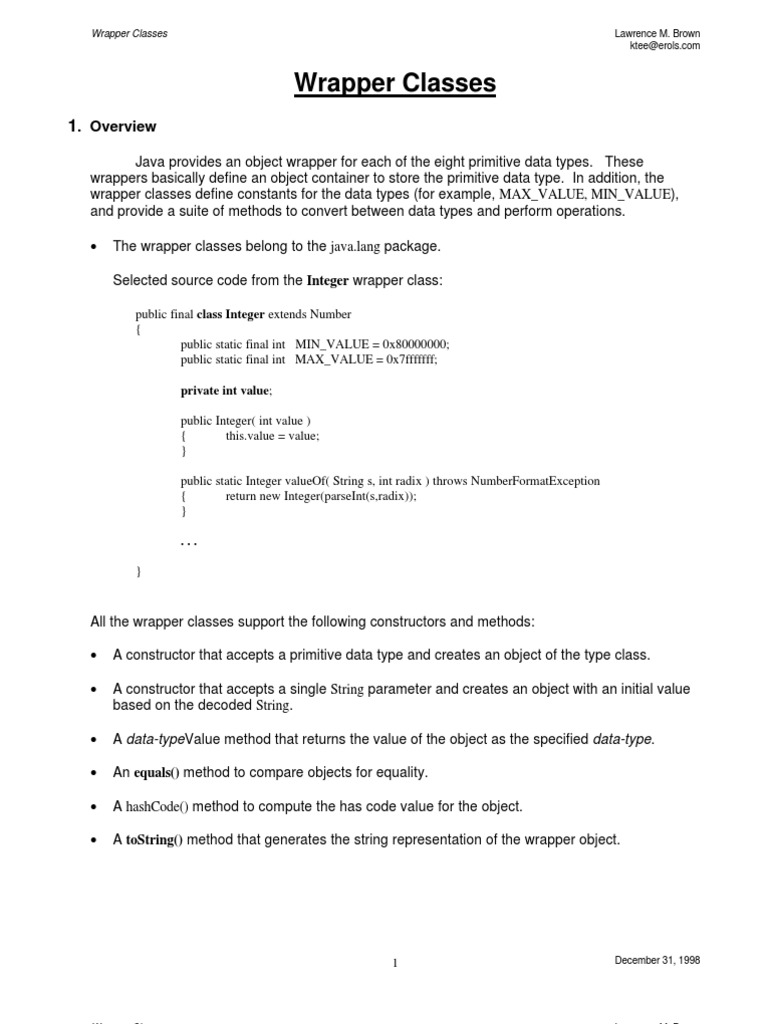 Wrappers Classes PDF | PDF