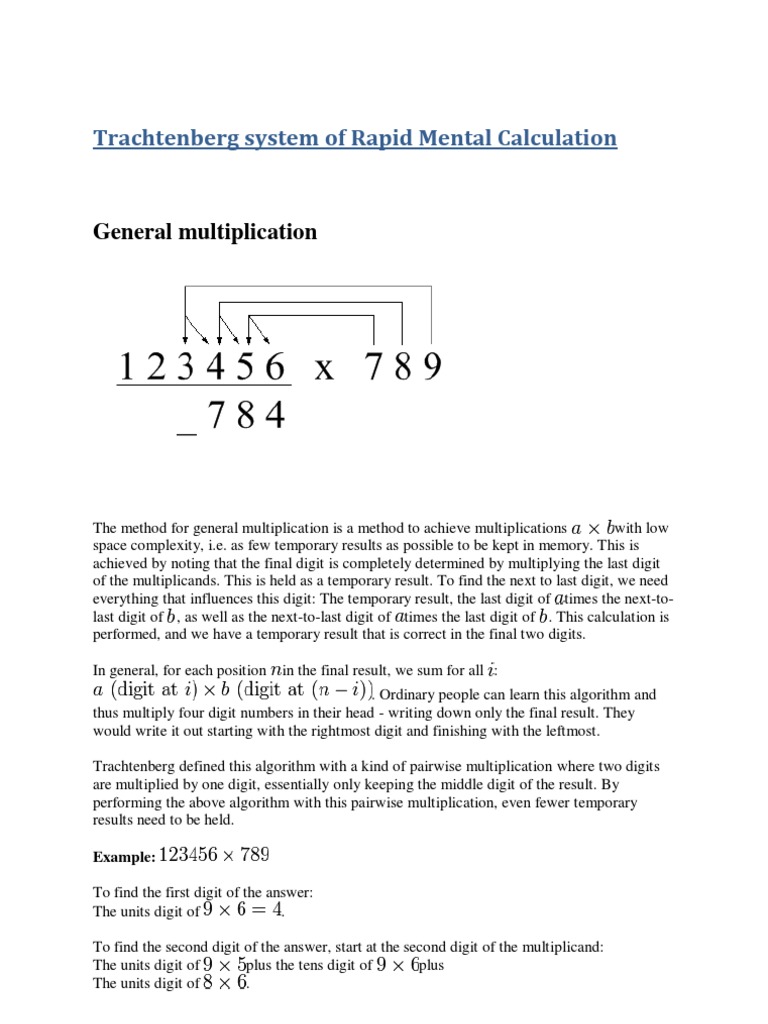 Trachtenberg System of Rapid Mental Calculation | Algorithms ...