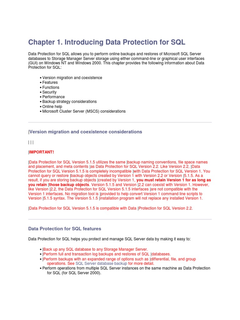 Chapter 1. Introducing Data Protection For SQL: Version Migration and ...