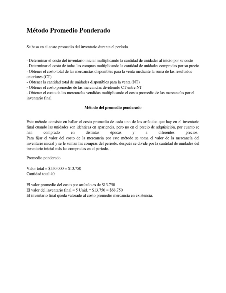 Método Promedio Ponderado | PDF