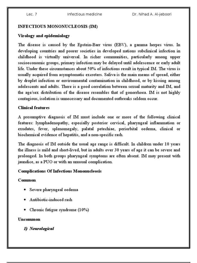Lec 7 Infectious Mononucleosis | PDF | Infection | Microbiology