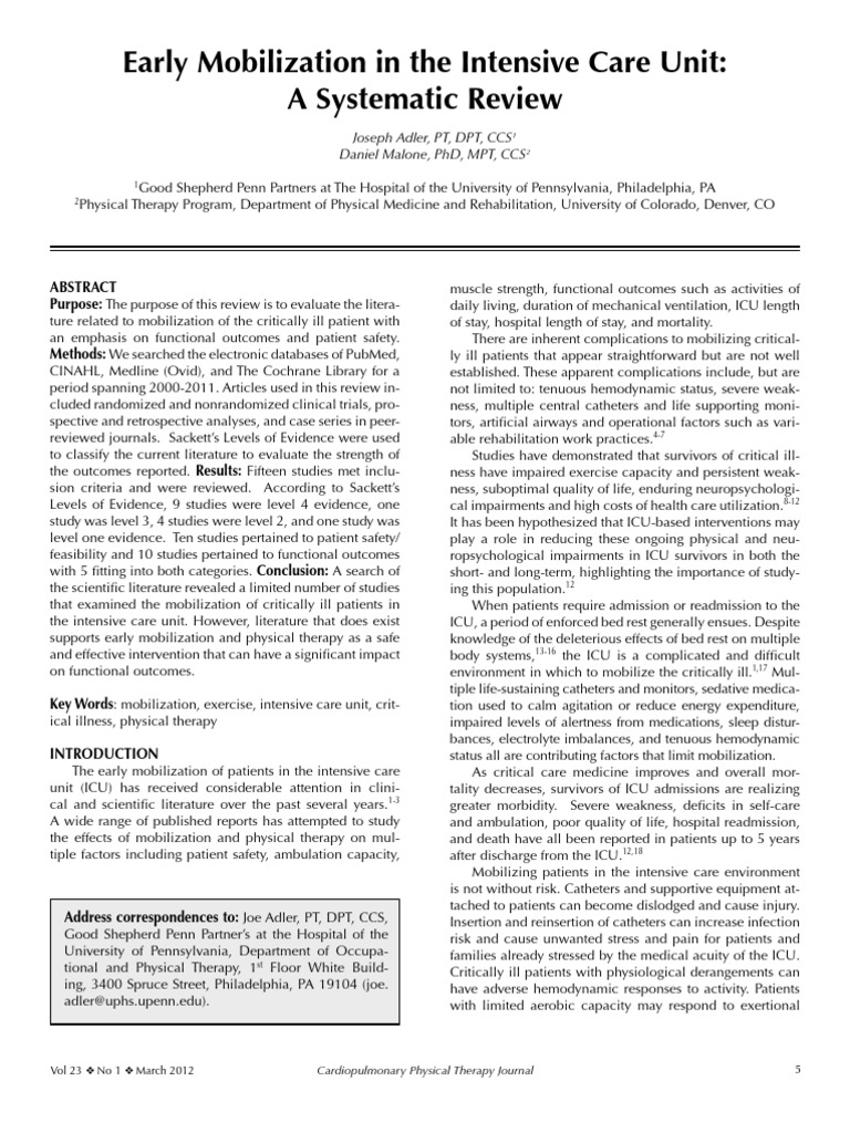 Early Mobilization | PDF | Intensive Care Medicine | Physical Therapy